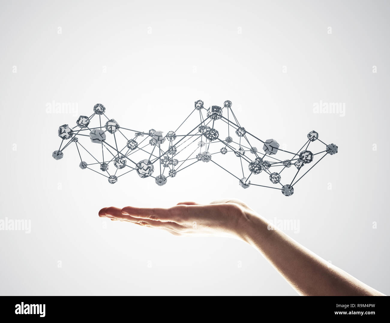 Wireless connection presented by lines and dots in human hand Stock ...