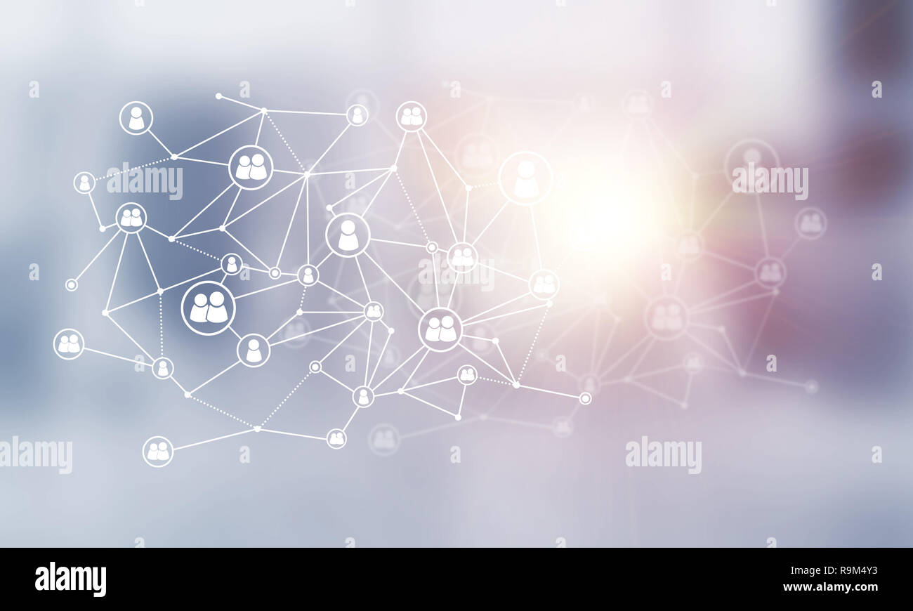 Concept of networking and connection against modern office blurred ...