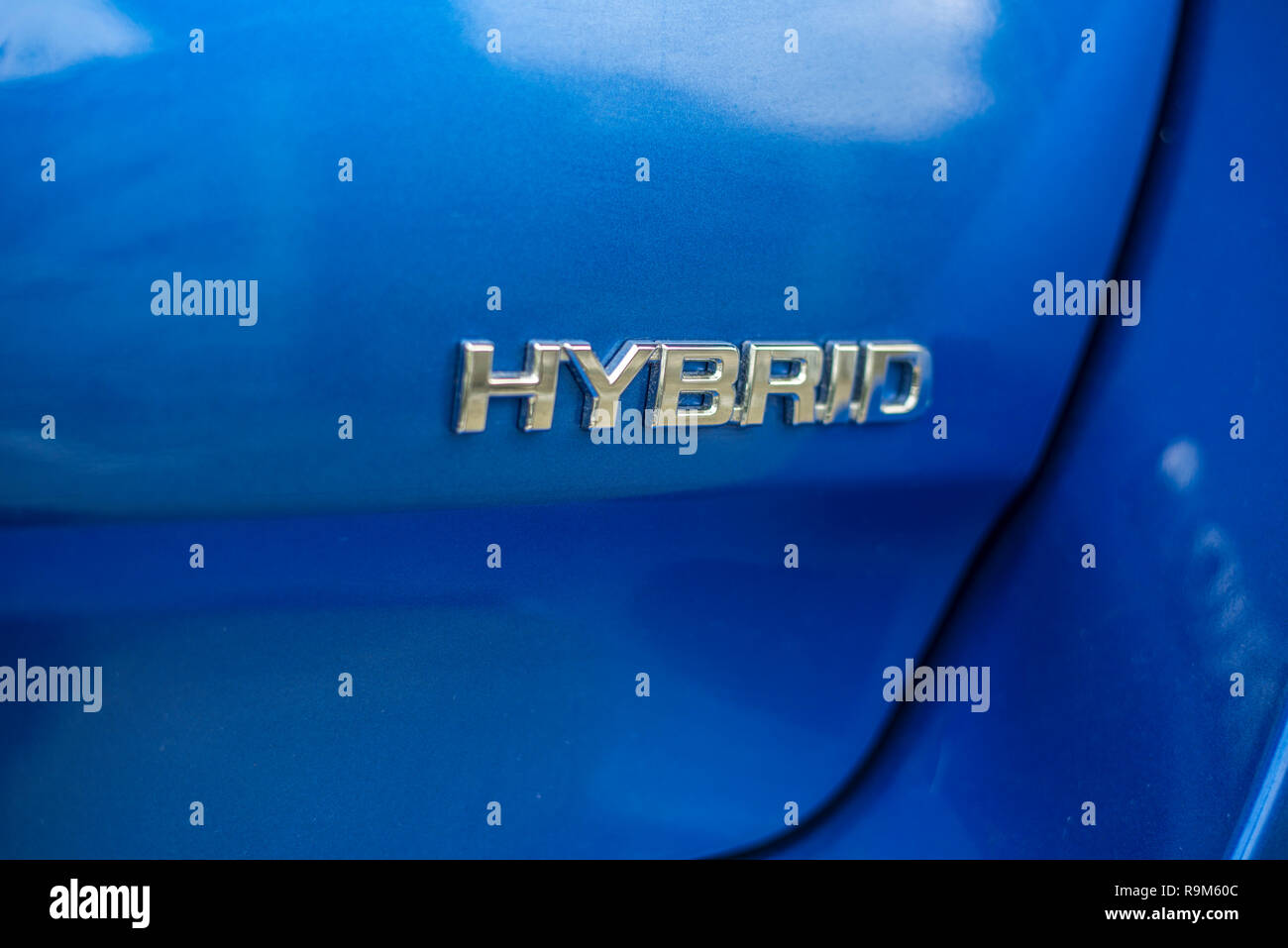 Hybrid car sign. Ecology vehicle safe to environment Stock Photo - Alamy