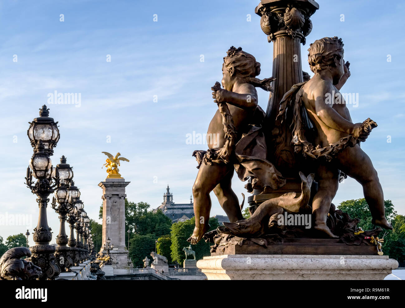Close-up on a statue of Pont Alexandre III bridge - Paris Stock Photo ...
