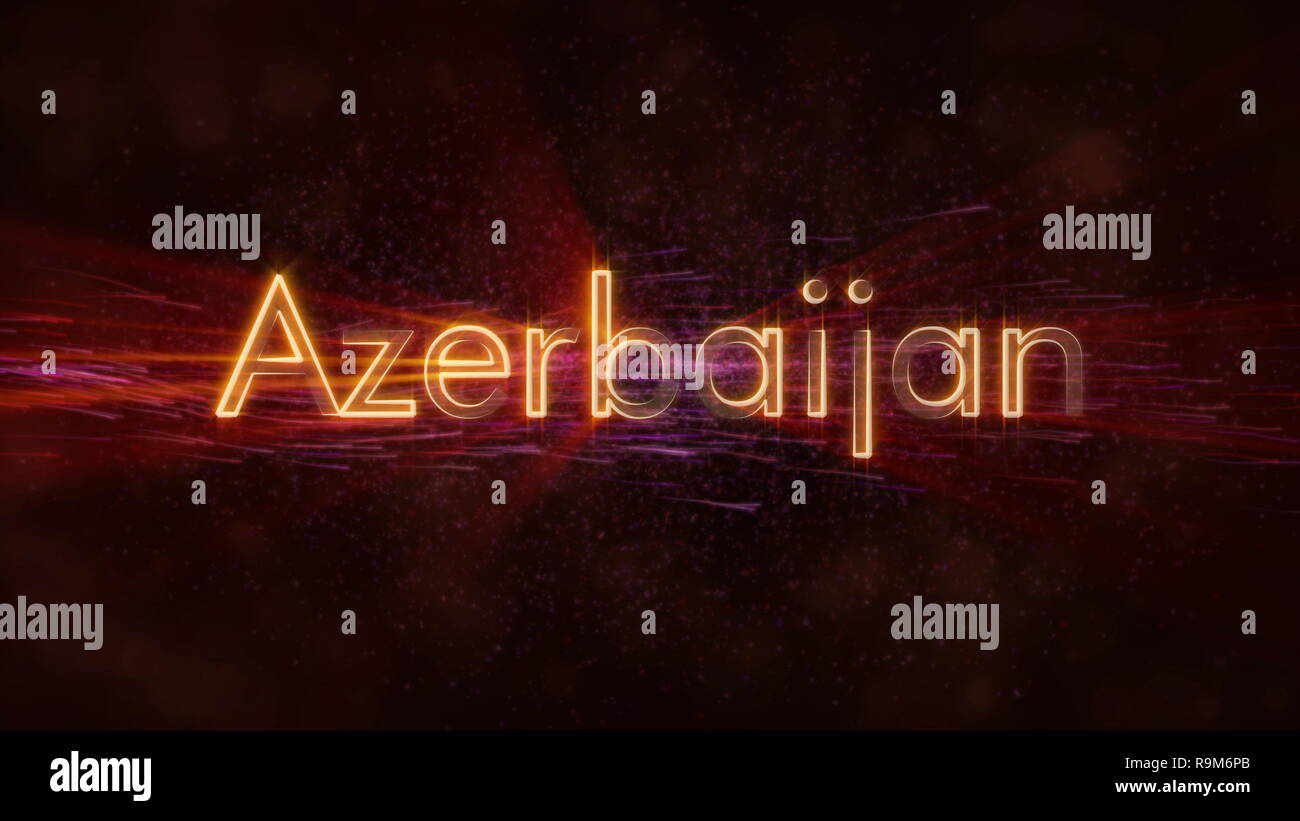 Azerbaijan - Shiny rays on edge of country name text over a background ...