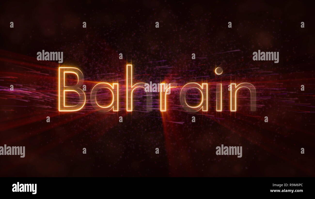 Bahrain - Shiny rays on edge of country name text over a background ...