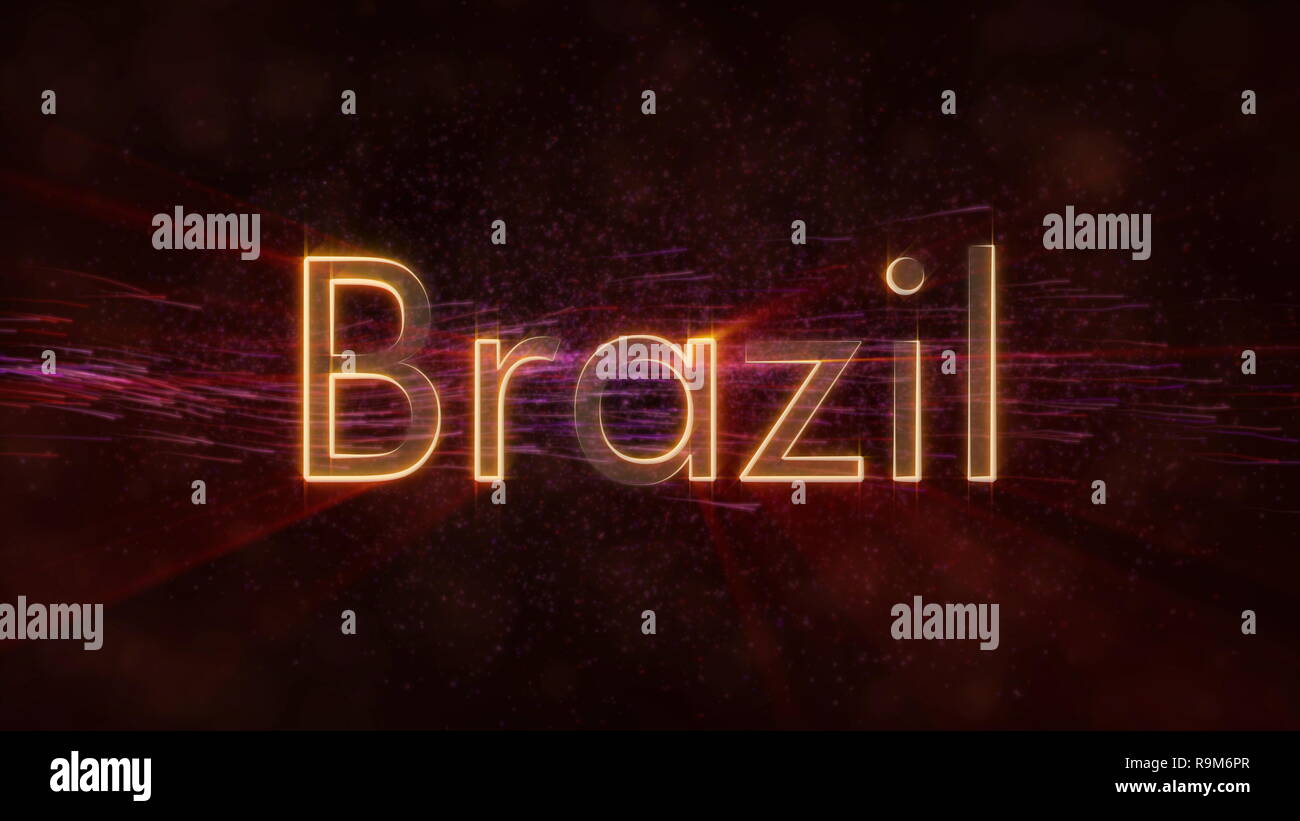 Brazil - Shiny rays on edge of country name text over a background with ...