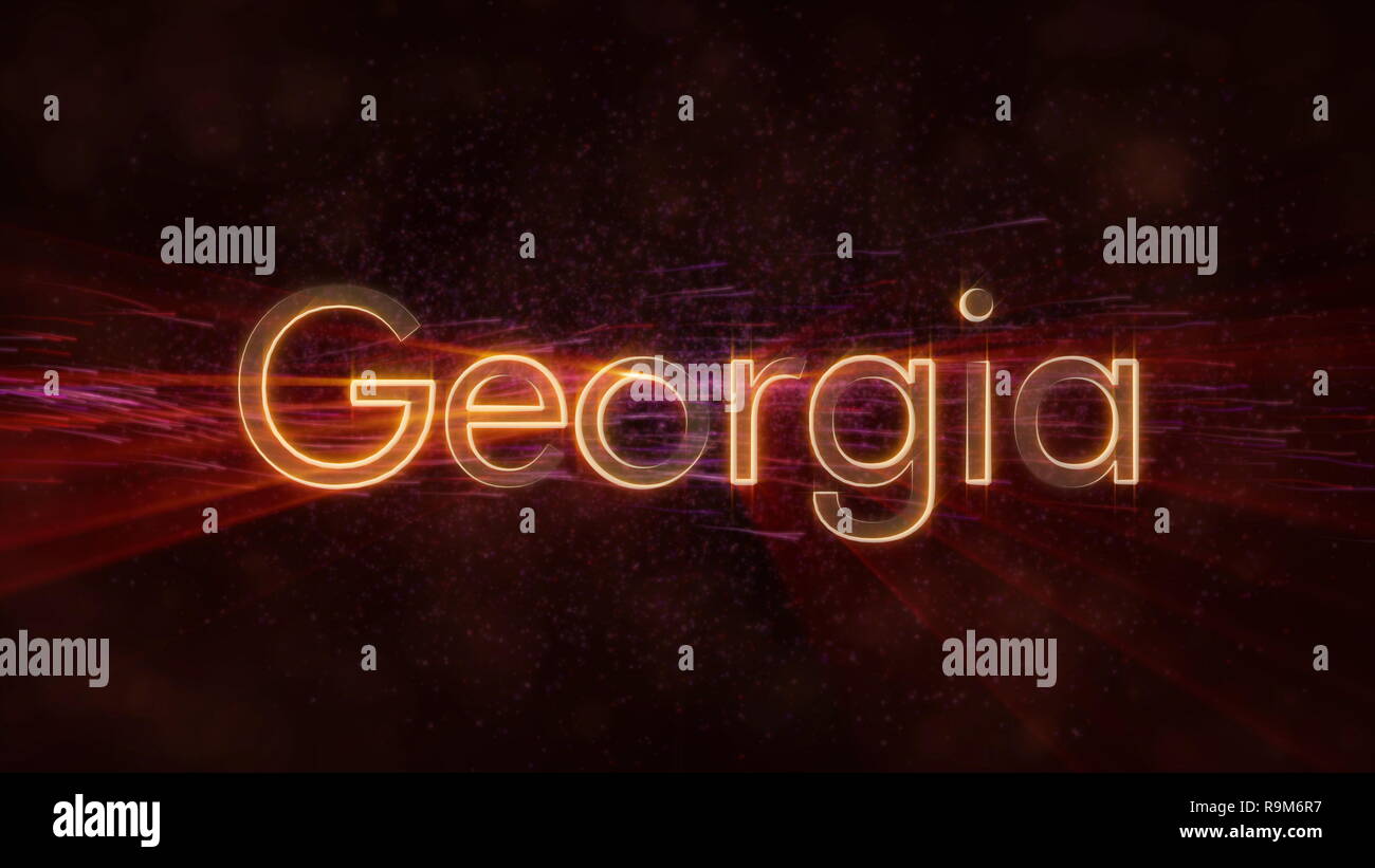 Georgia - Shiny rays on edge of country name text over a background ...