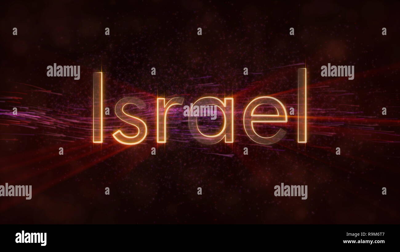 Israel - Shiny rays on edge of country name text over a background with ...