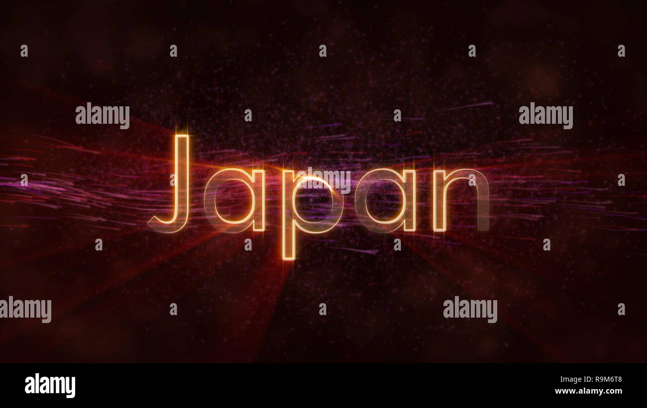 Japan - Shiny rays on edge of country name text over a background with ...