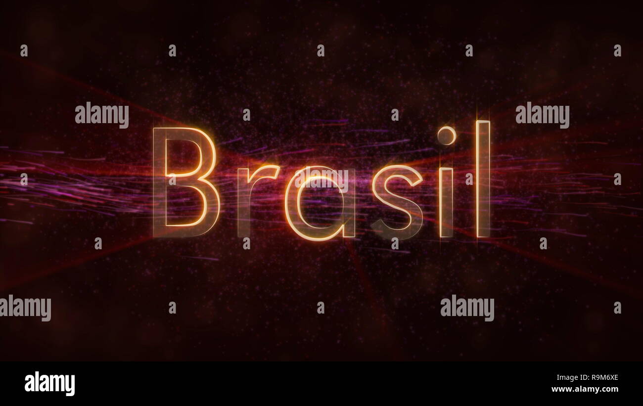 Brazil in local language Brasil - Shiny rays on edge of country name ...