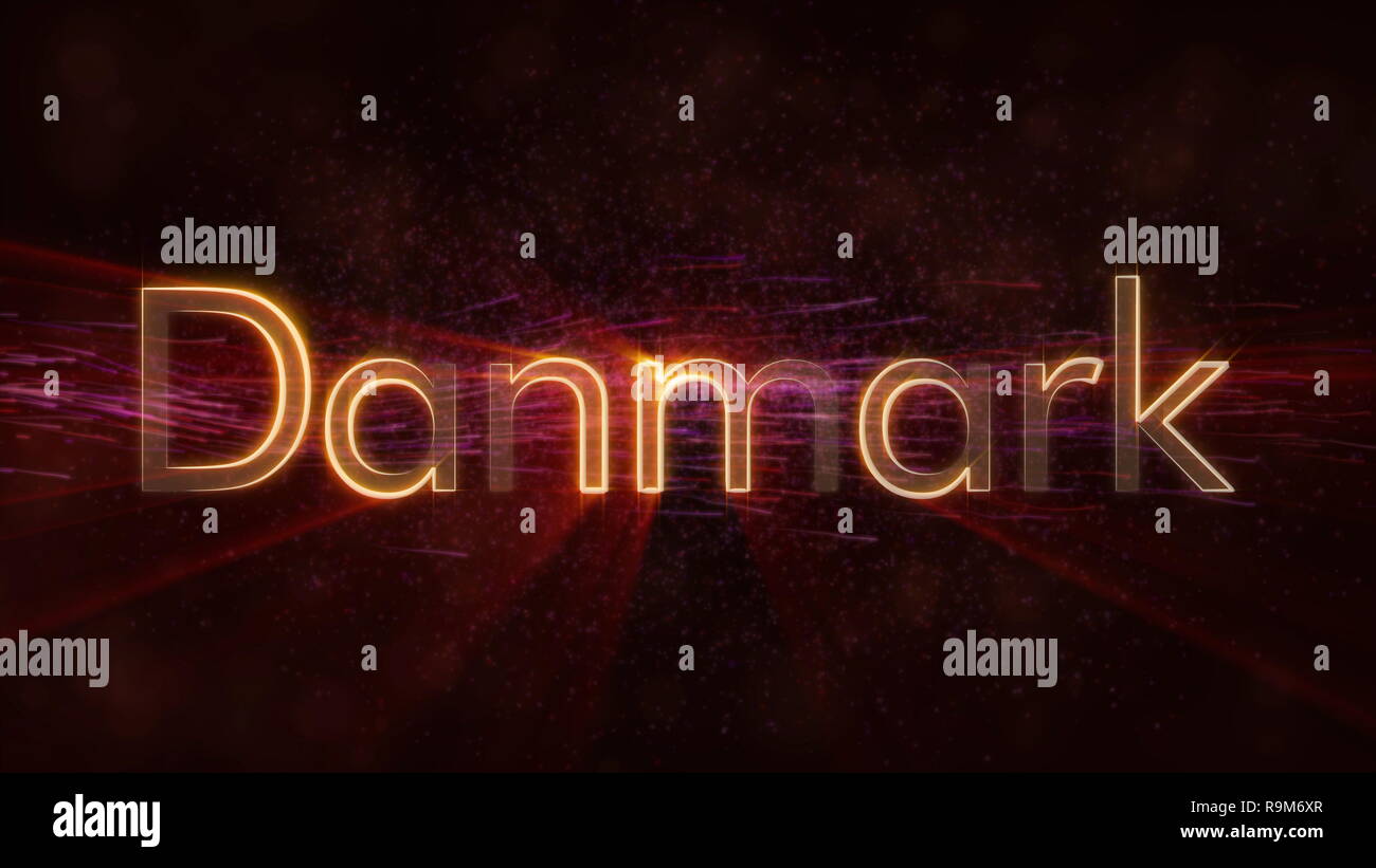 Denmark in local language Danmark - Shiny rays on edge of country name ...