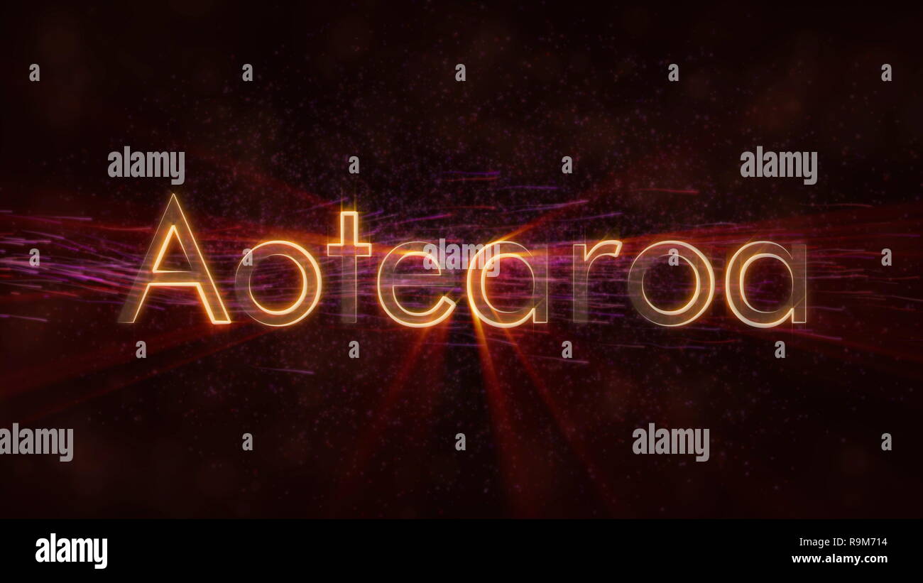 New Zealand in local language Aotearoa - Shiny rays on edge of country ...