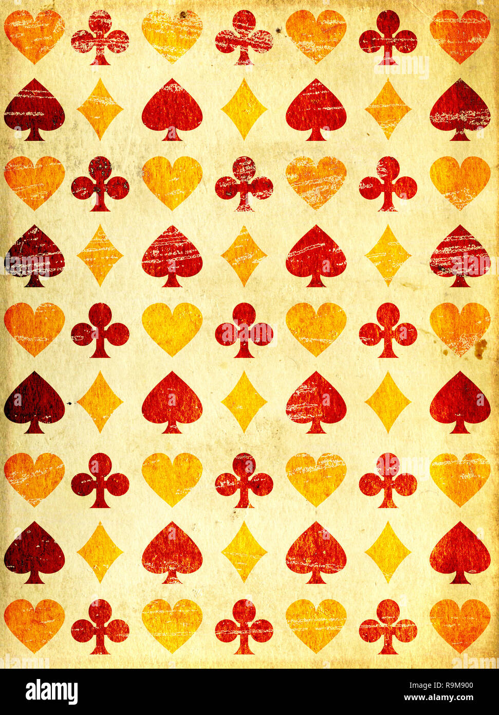 Grunge background with paper texture and playing cards symbols Stock ...