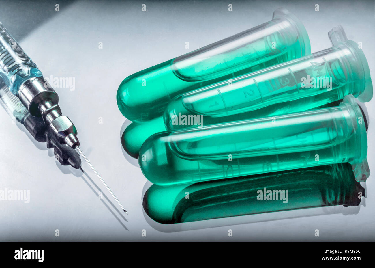 Medicine in vials and syringe ready for vaccine injection Stock Photo ...