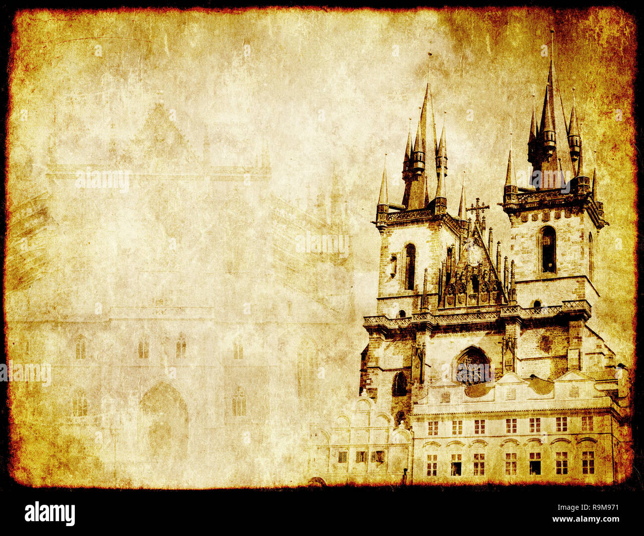 Grunge background with paper texture and landmark of Czech Republic ...