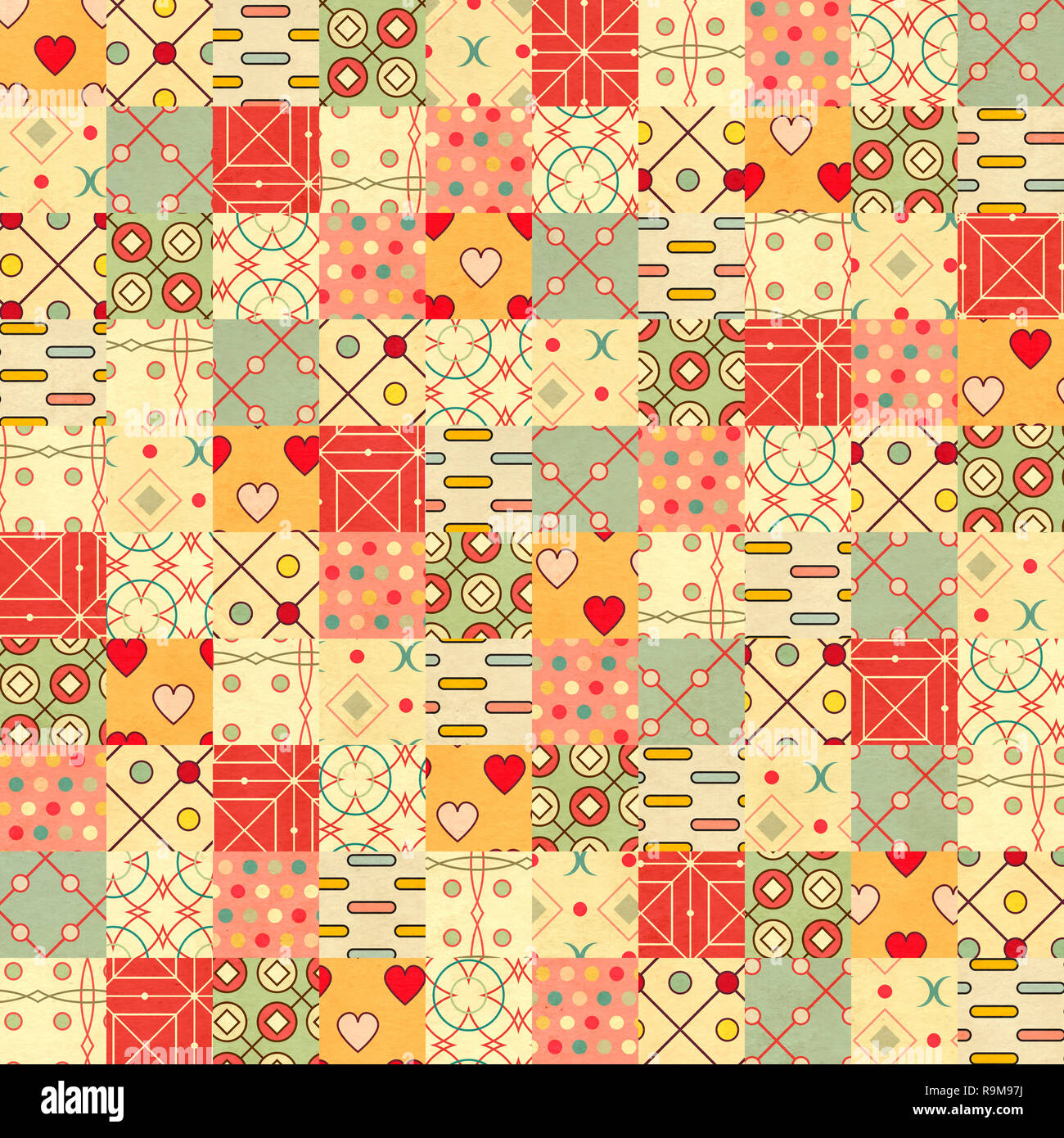 Seamless background in patchwork style with old paper texture and retro ...