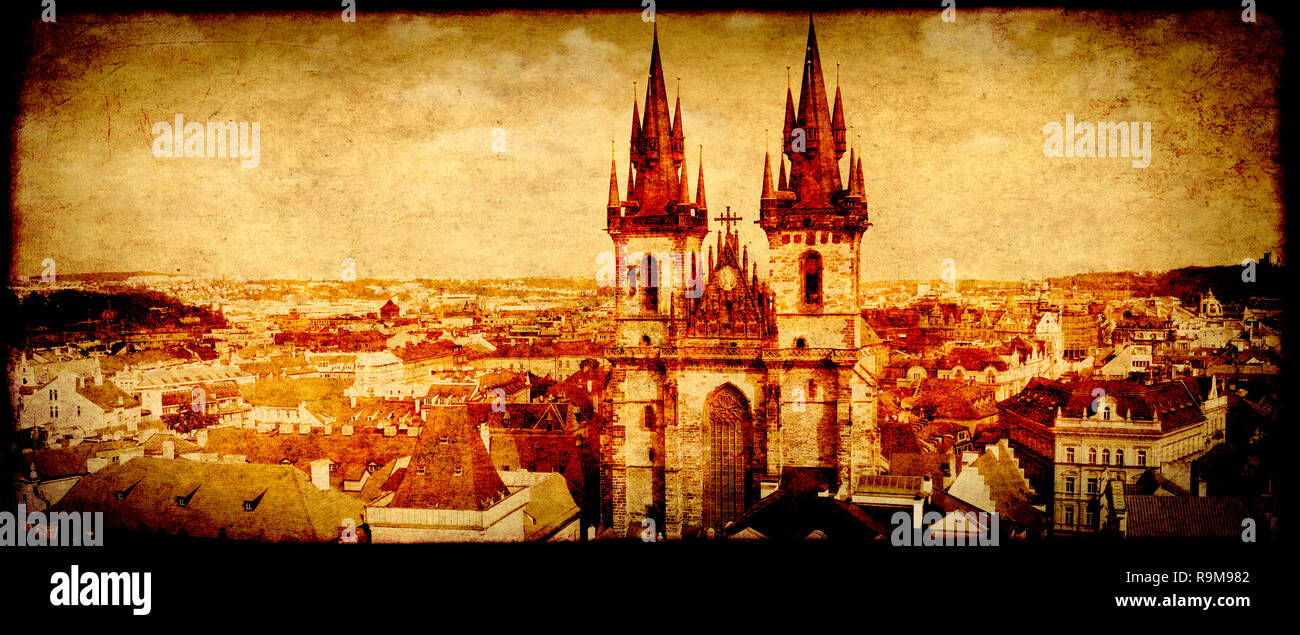 Grunge background with paper texture and landmark of Czech Republic ...
