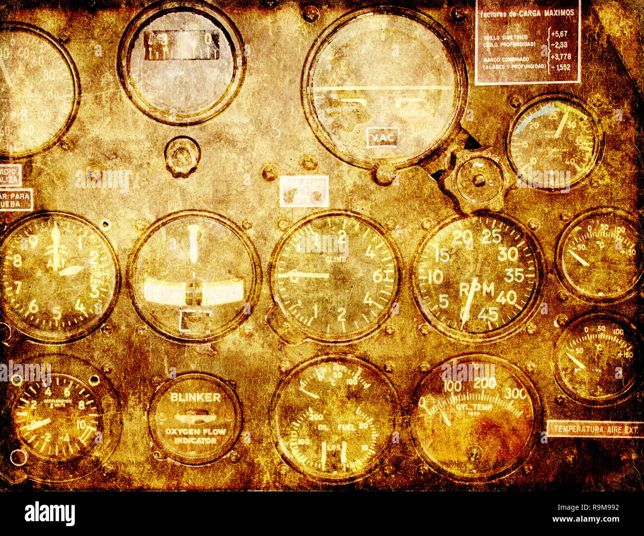 Grunge background with paper texture and retro control panel in a war ...