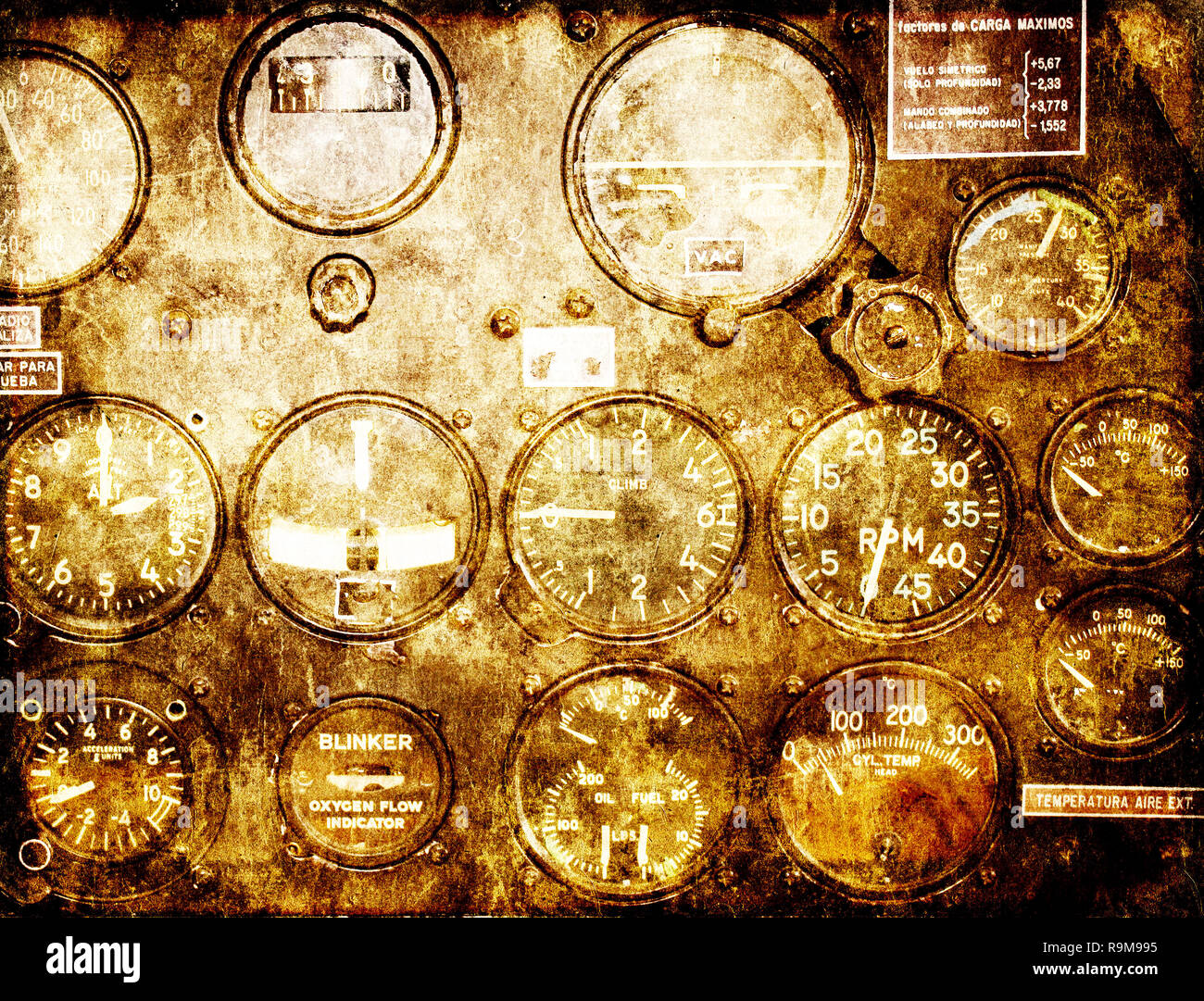 Grunge background with paper texture and retro control panel in a war ...