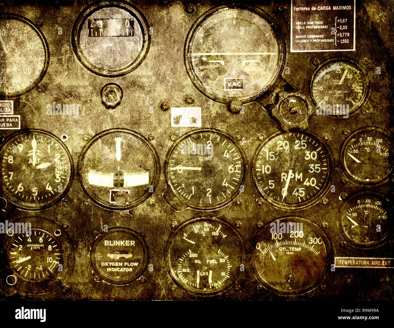 Grunge background with paper texture and retro control panel in a war ...