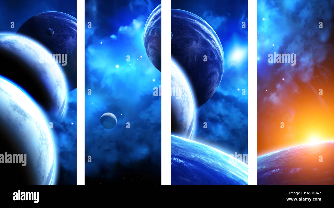 Set of vertical space banners with planets, nebula and stars. Elements ...