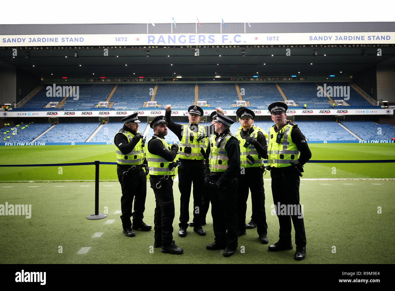 Police pitchside before the Scottish Premiership match at Ibrox Stadium ...
