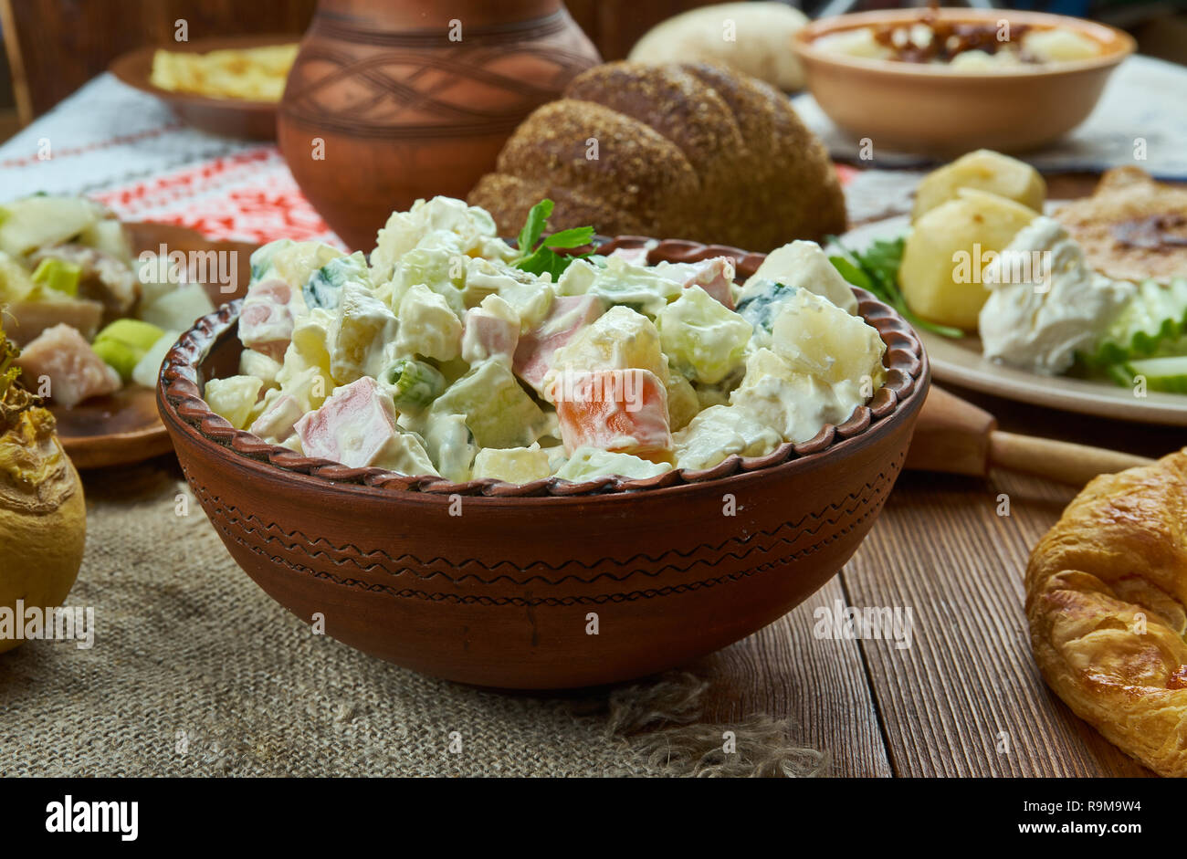 Rosols, Latvian Potato Salad, Latvian cuisine, Traditional assorted ...