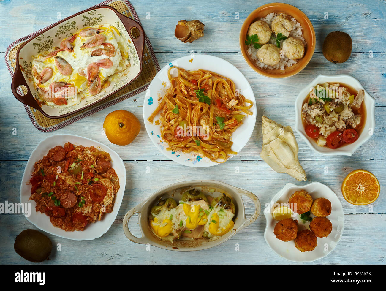 Creole , cuisine, Traditional assorted dishes, Top view Stock Photo - Alamy