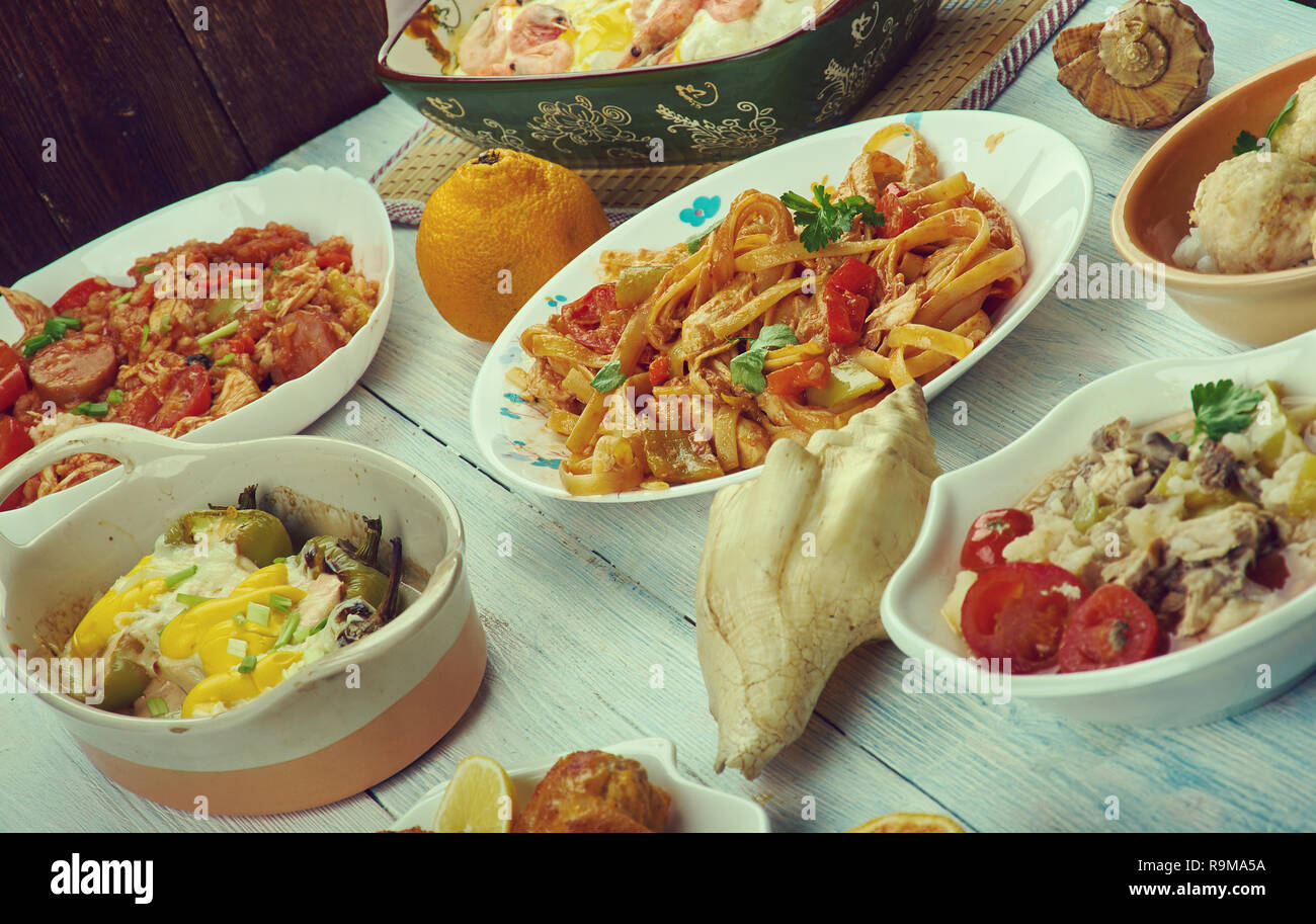 Creole , cuisine, Traditional assorted dishes, Top view Stock Photo - Alamy
