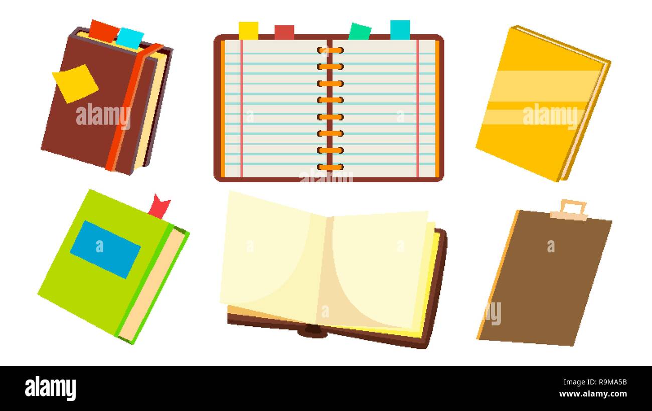 Notebook Set Vector. Office Personal Dairy Notepad. Opened And Closed ...