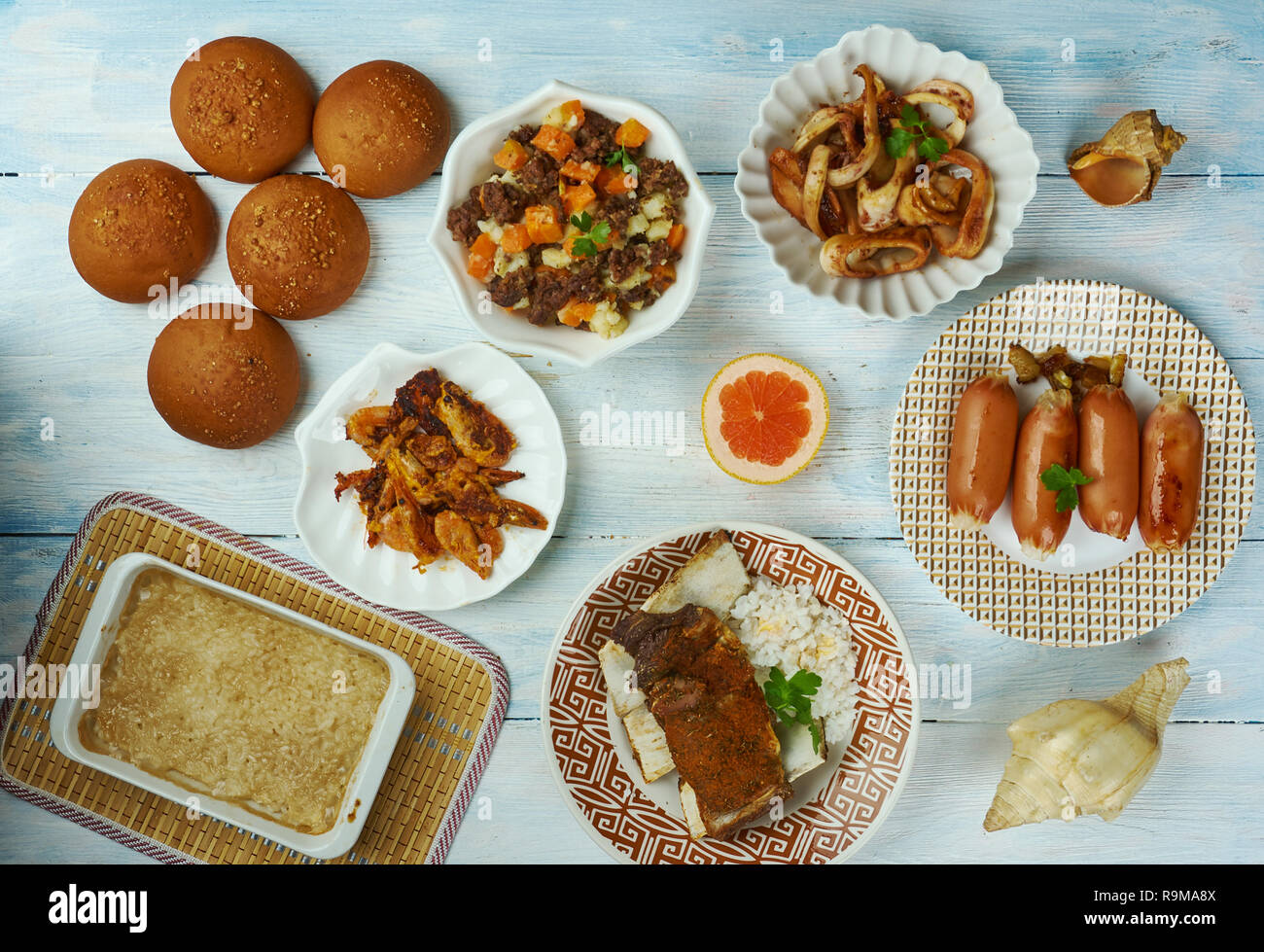 Filipino cuisine, Traditional assorted dishes, Top view Stock Photo - Alamy
