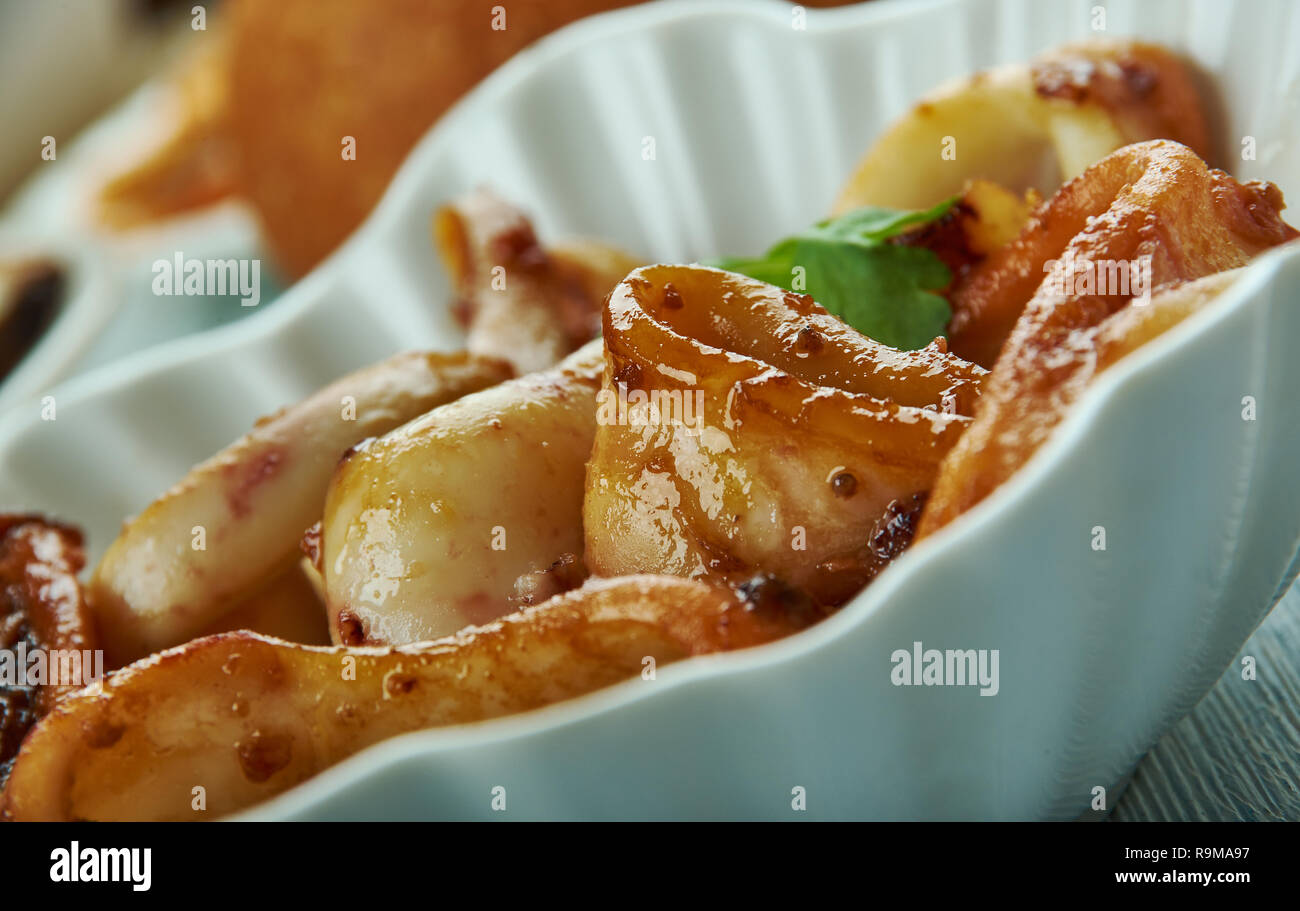 Adobong Pusit , Squid Adobo, Filipino cuisine, Traditional assorted ...