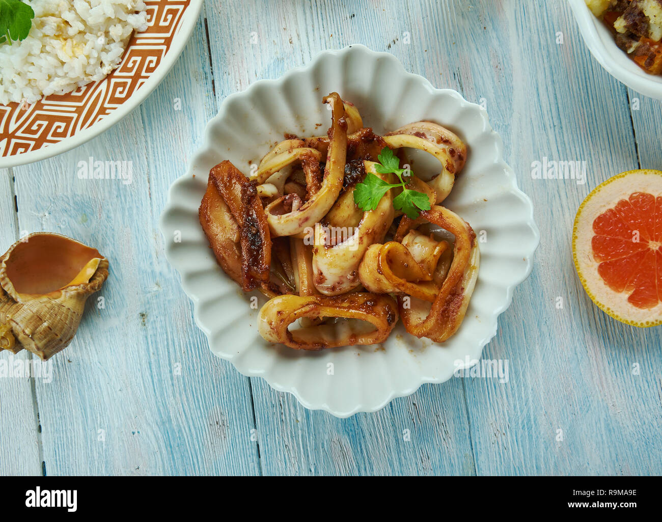 Adobong Pusit , Squid Adobo, Filipino cuisine, Traditional assorted ...