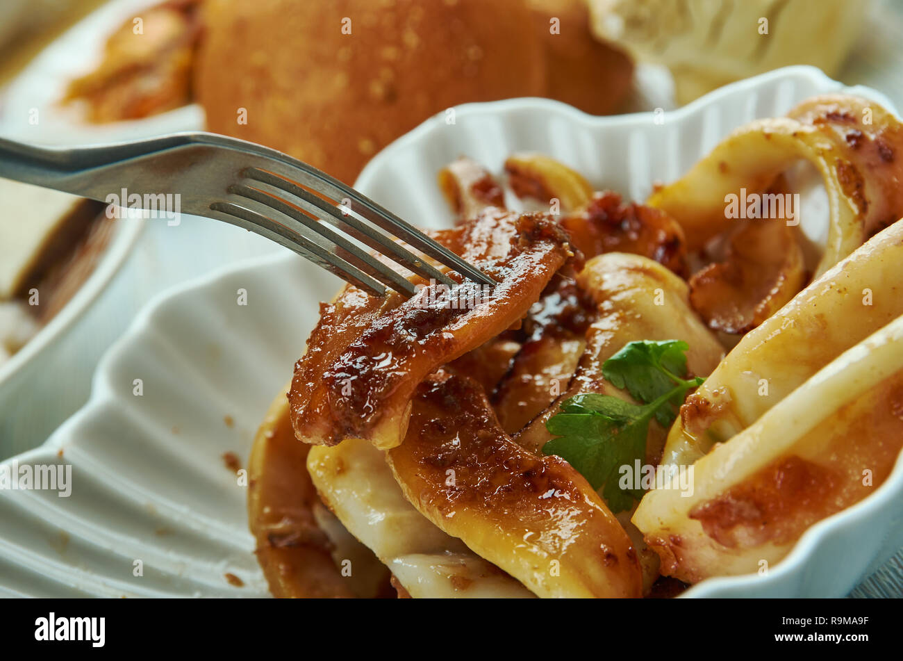 Adobong Pusit , Squid Adobo, Filipino cuisine, Traditional assorted ...
