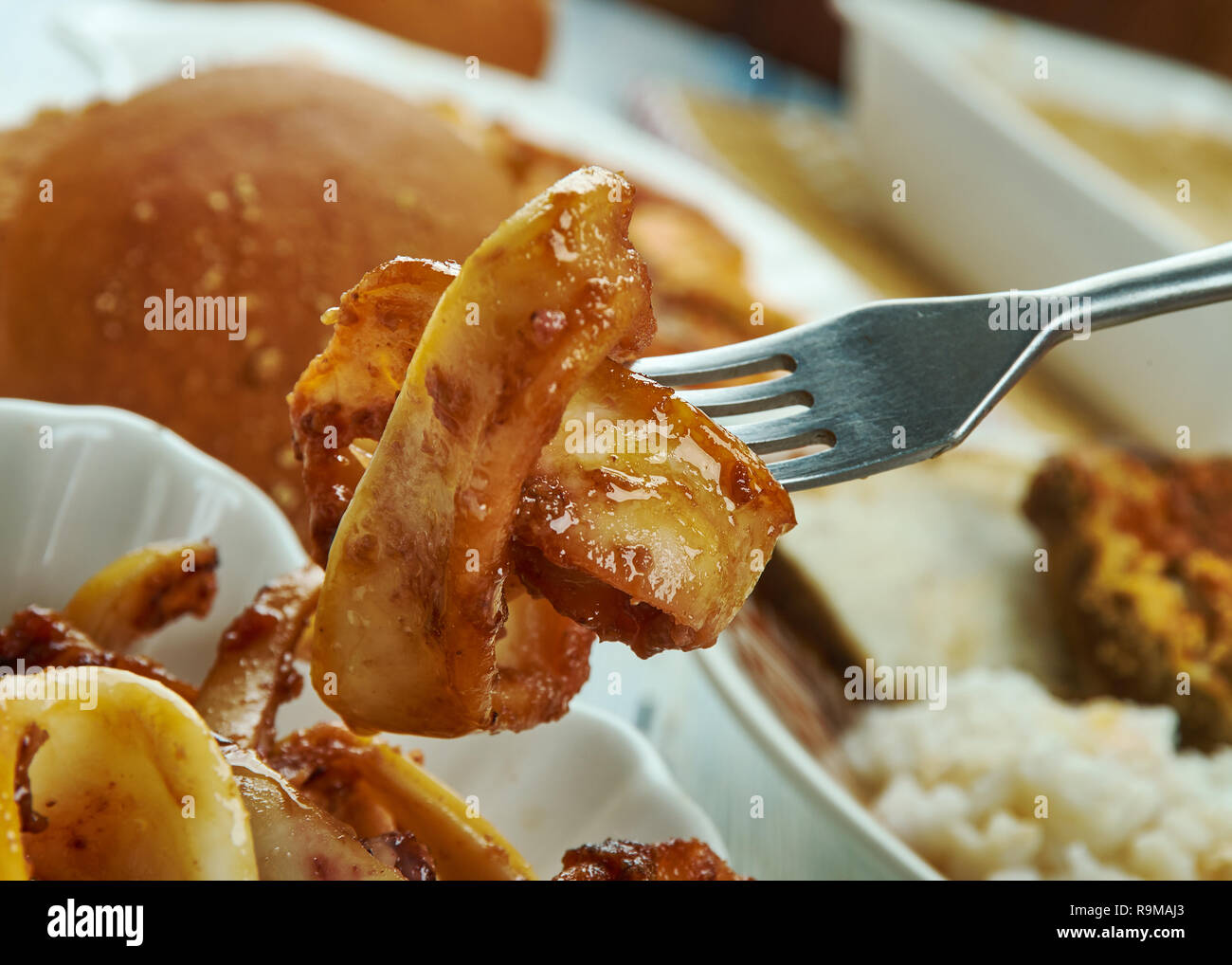 Adobong Pusit , Squid Adobo, Filipino cuisine, Traditional assorted ...