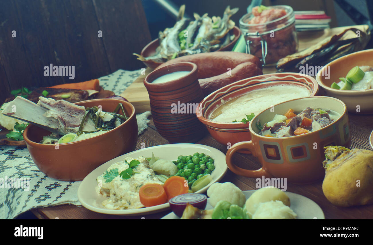 Norwegian cuisine, Traditional assorted dishes, Top view Stock Photo ...