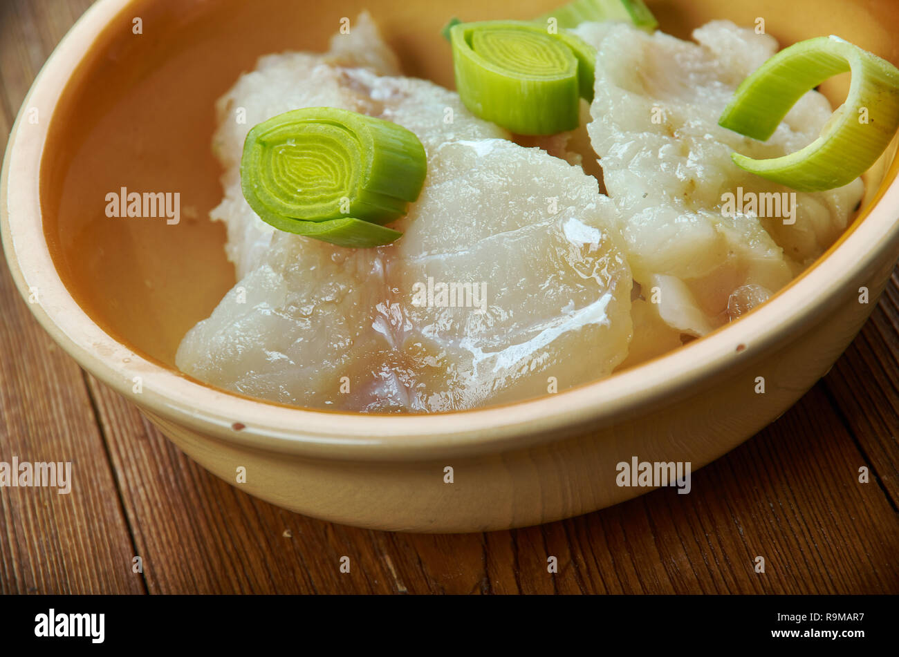 Gammelsei, salty pollock. Norwegian cuisine, Traditional assorted ...