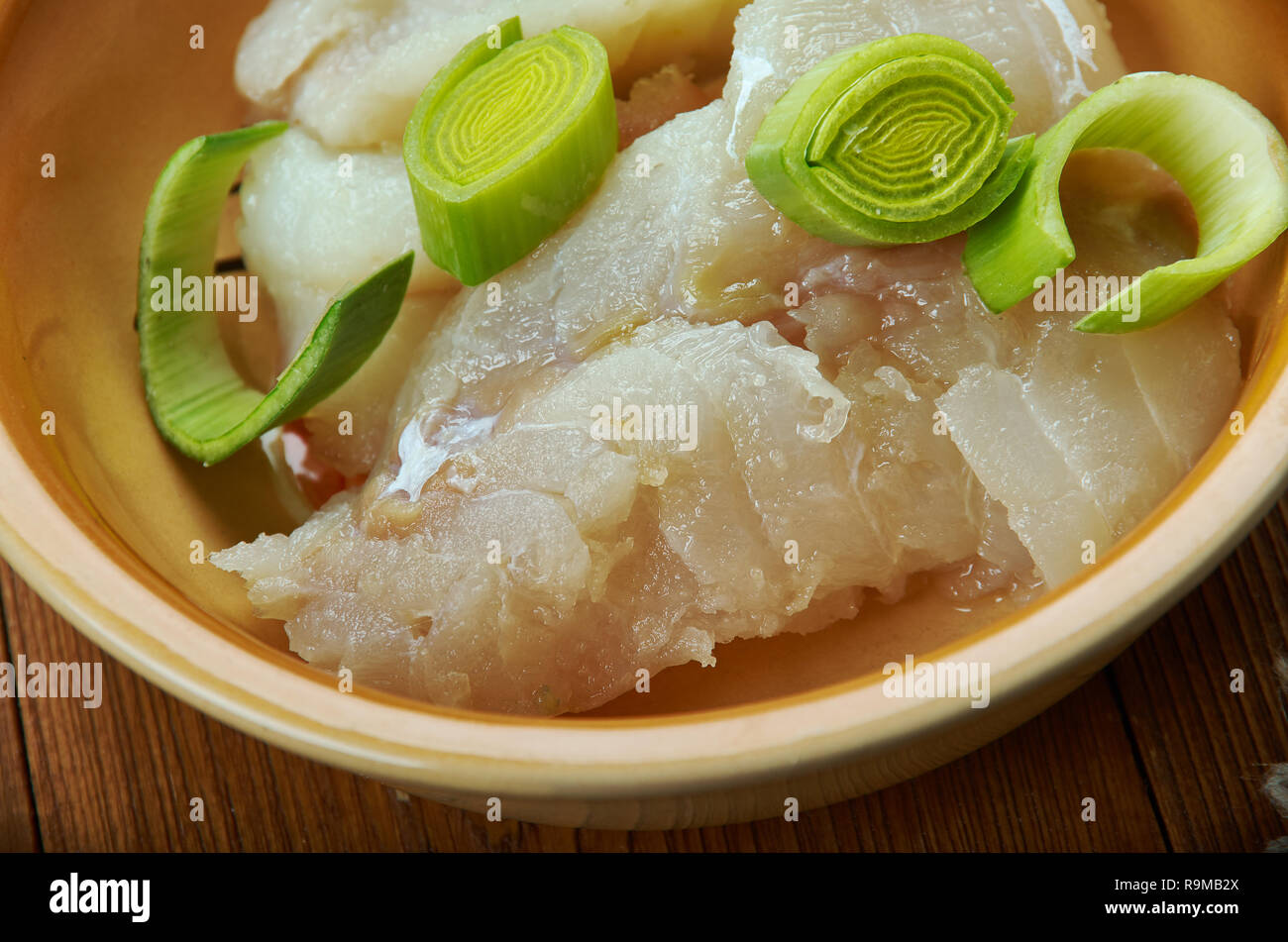 Gammelsei, salty pollock. Norwegian cuisine, Traditional assorted ...