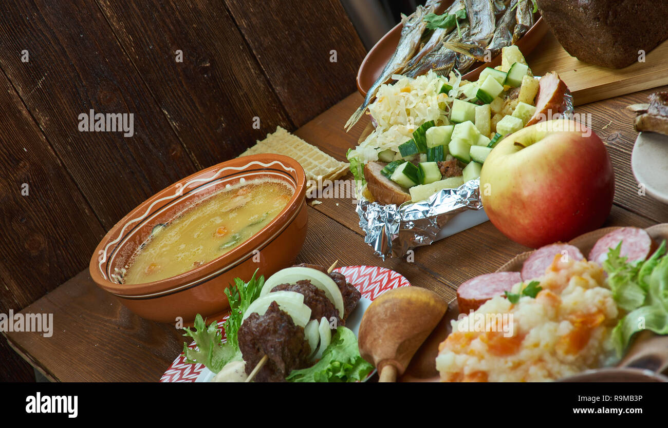 Dutch cuisine, Traditional assorted dishes, Top view Stock Photo - Alamy