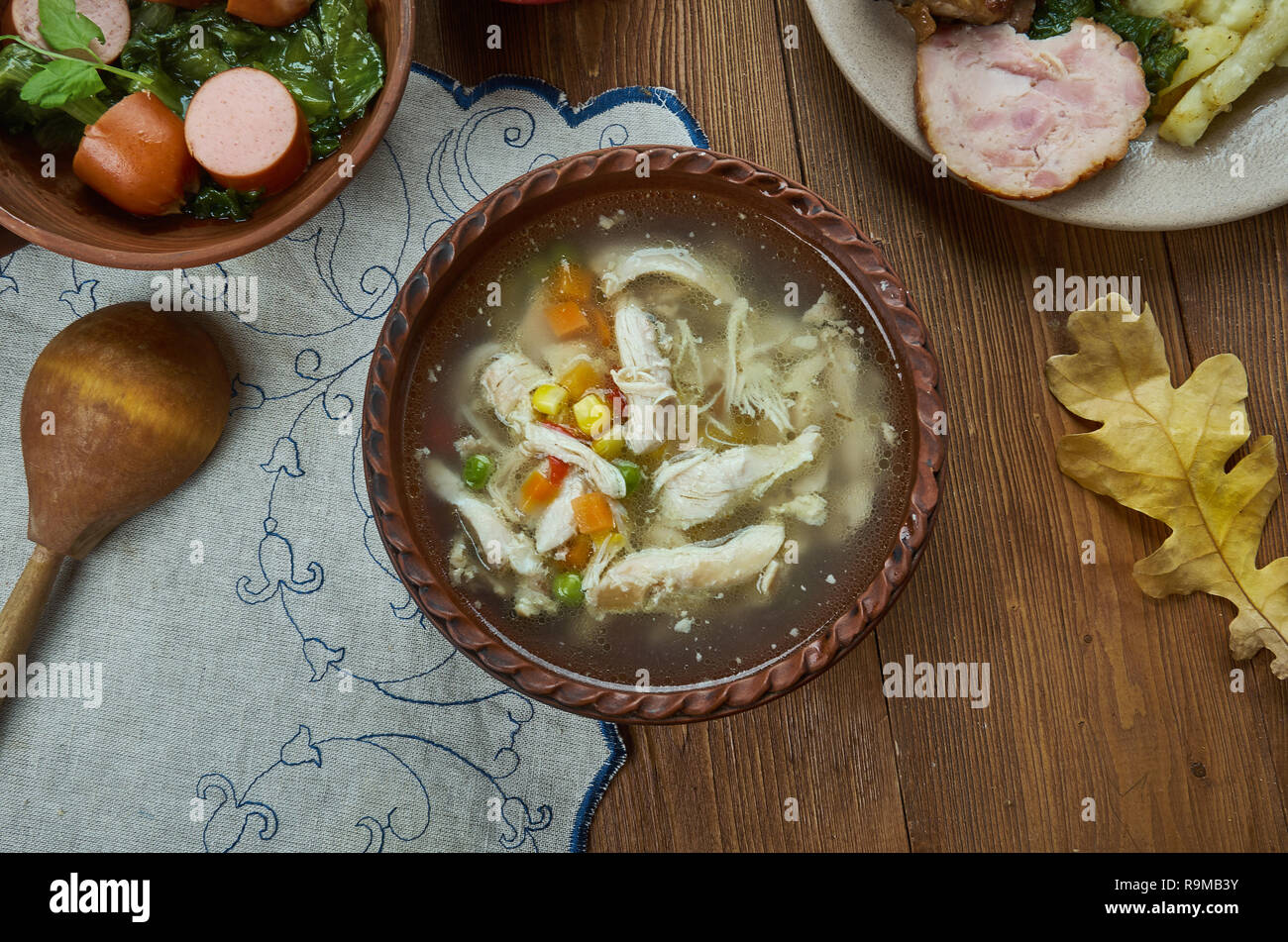Rivels, chicken corn soup, Dutch cuisine, Traditional assorted dishes ...