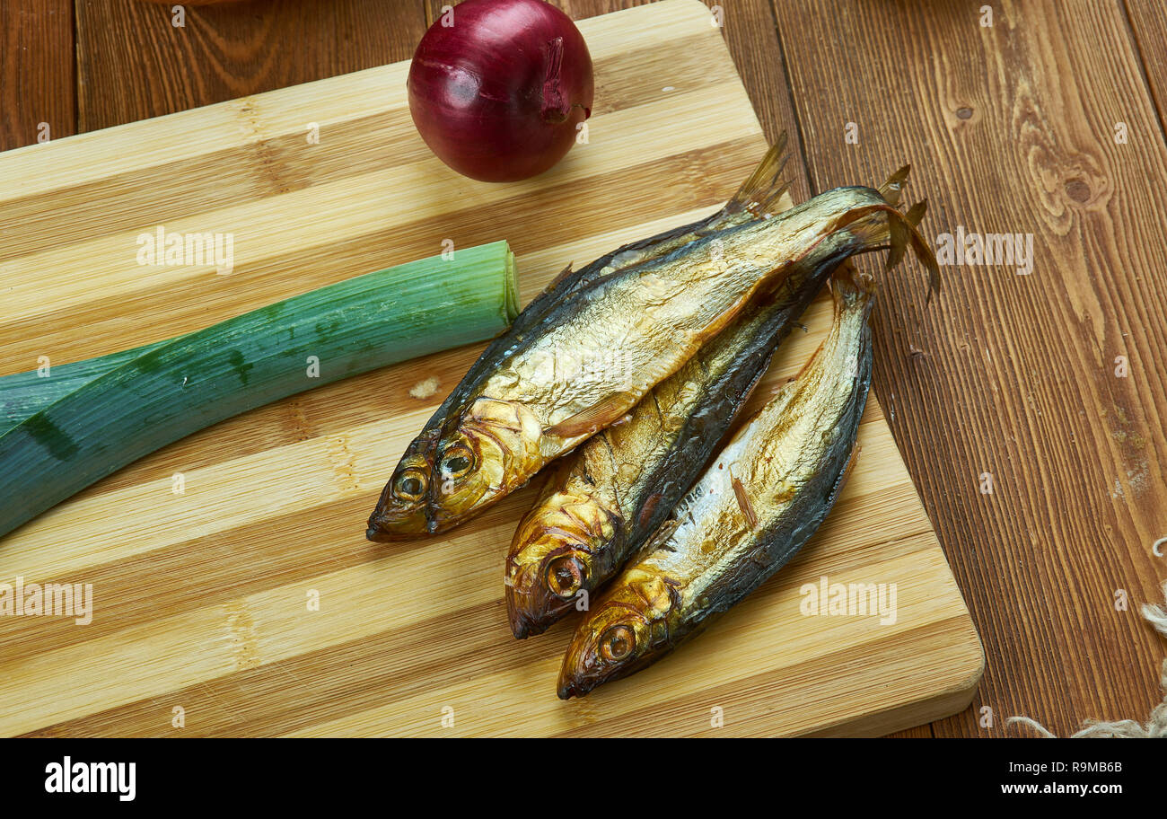 Bokling, hot-smoked herring similar to the kipper and the bloater ...