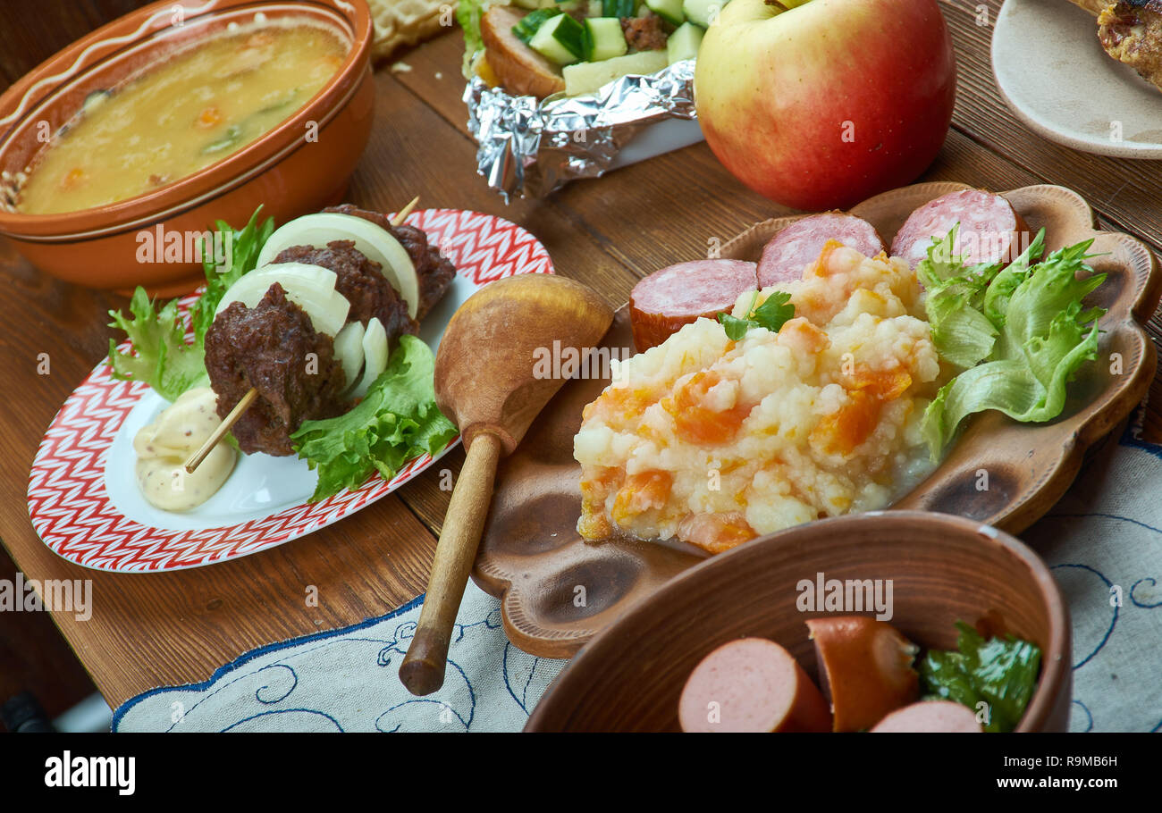Dutch cuisine, Traditional assorted dishes, Top view Stock Photo - Alamy
