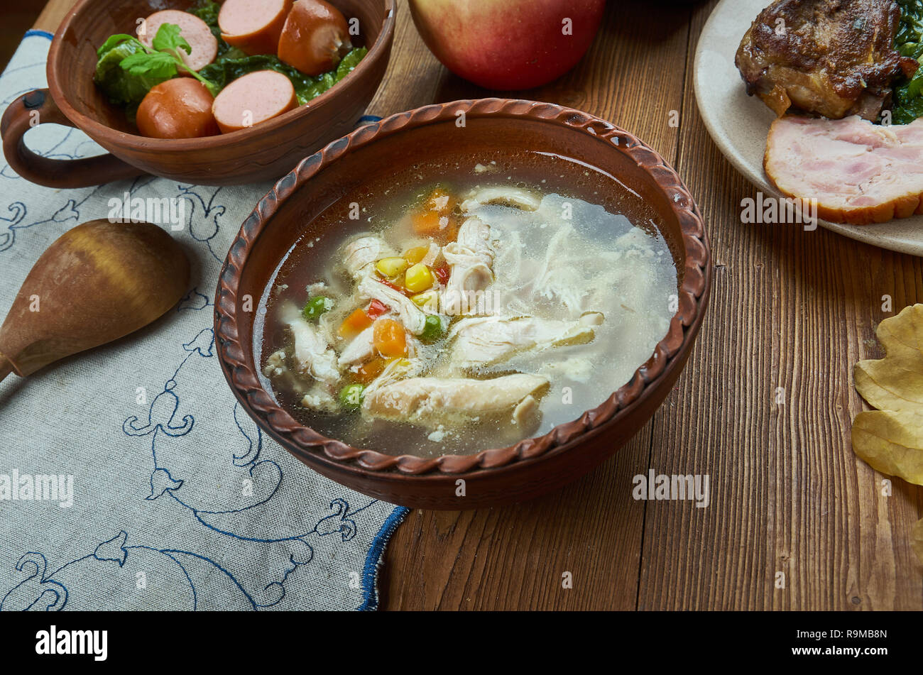 Rivels, chicken corn soup, Dutch cuisine, Traditional assorted dishes ...