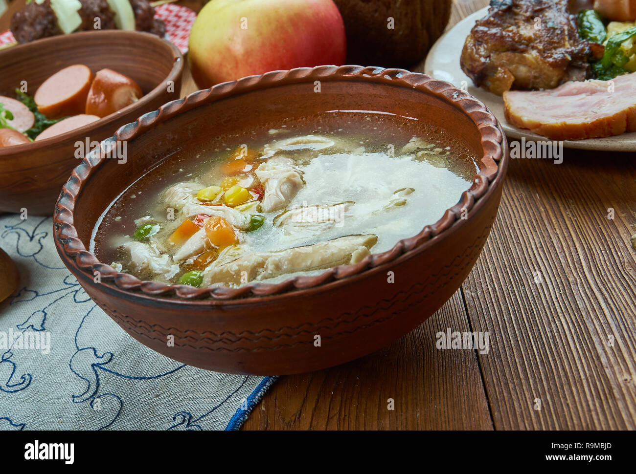 Rivels, chicken corn soup, Dutch cuisine, Traditional assorted dishes ...