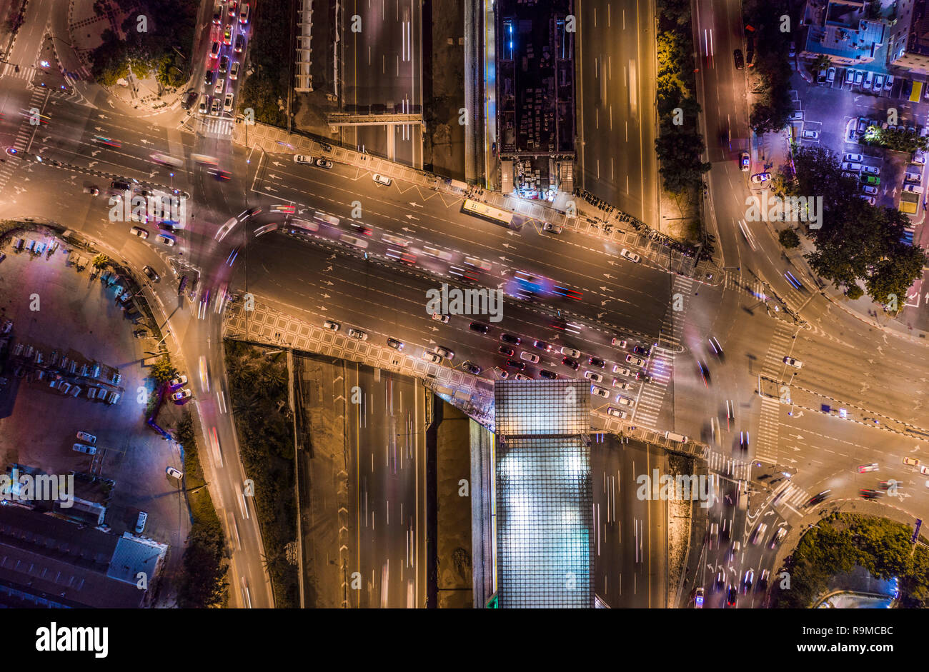 Aerial view dusk night motorway hi-res stock photography and images - Alamy