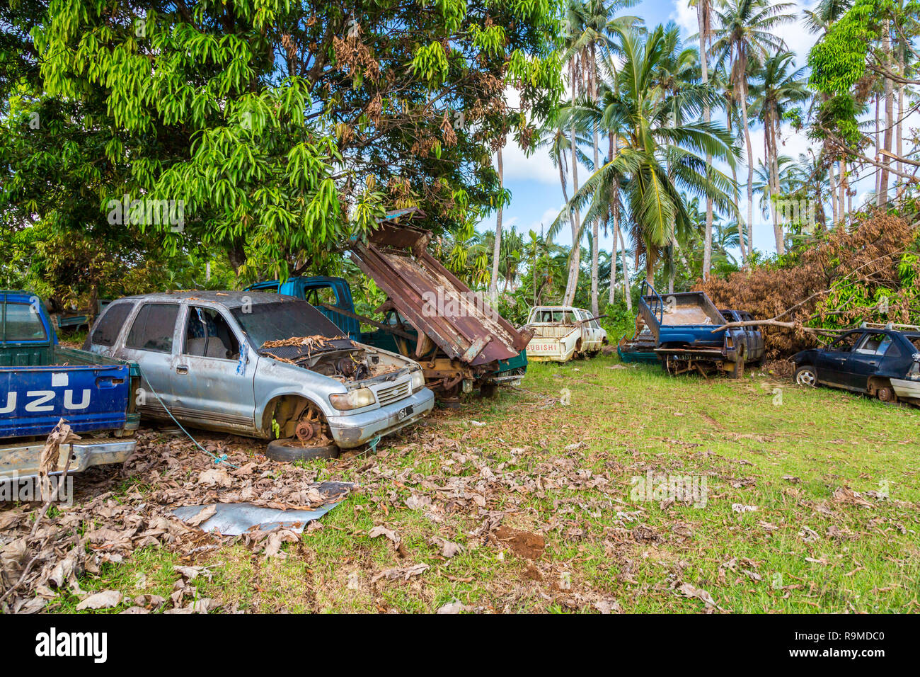 Automotive graveyard, car cemetery yard, abandoned car junkyard under ...