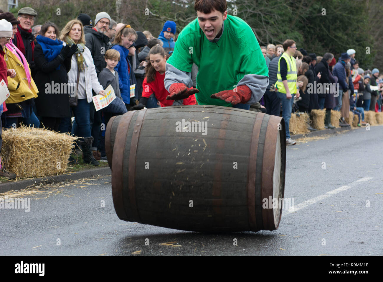 Grantchester Boxing day barrel rolling Stock Photo - Alamy