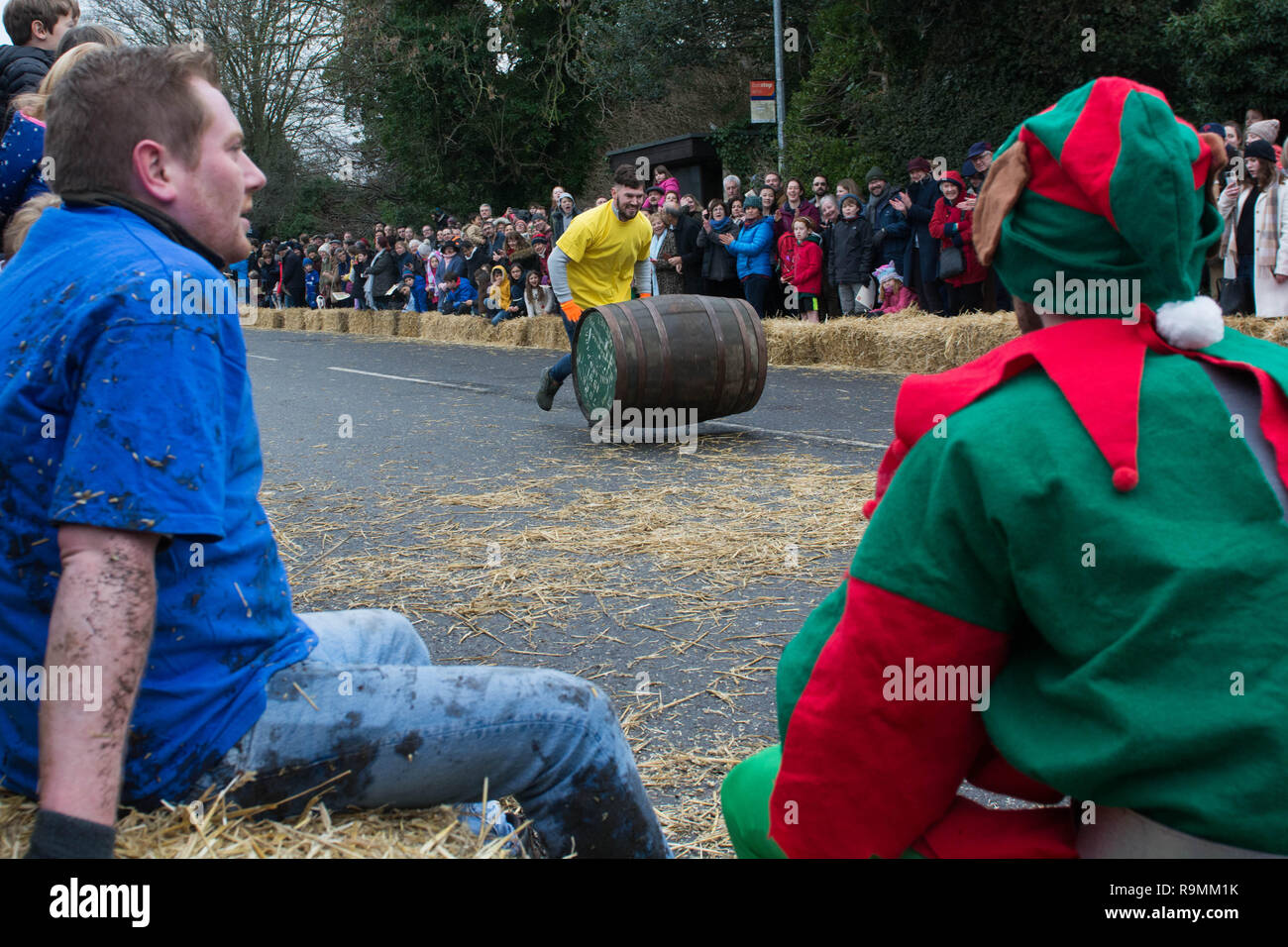 Grantchester Boxing day barrel rolling Stock Photo - Alamy