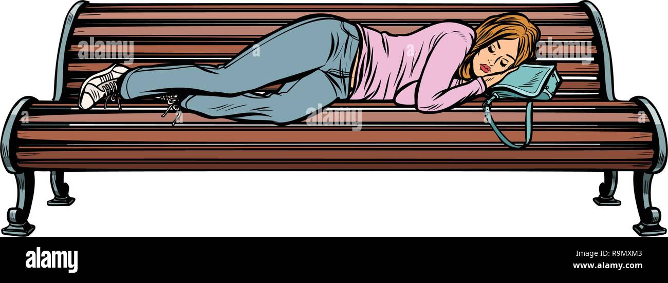 Person Sleeping On Bench Drawing