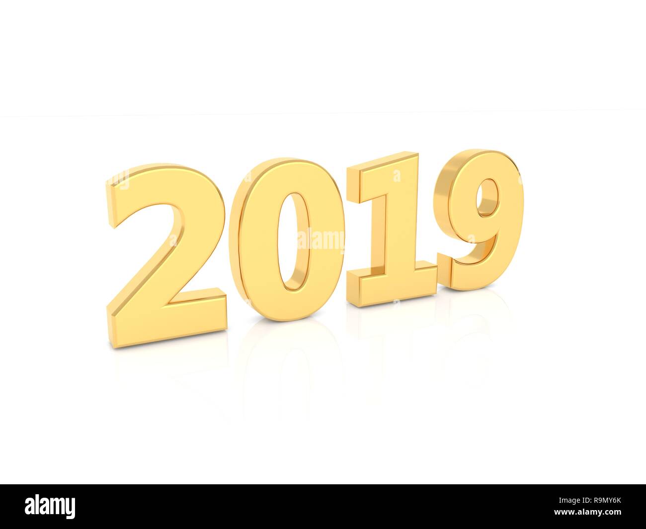 2019 - gold numbers on a white background. 3d render illustration Stock ...