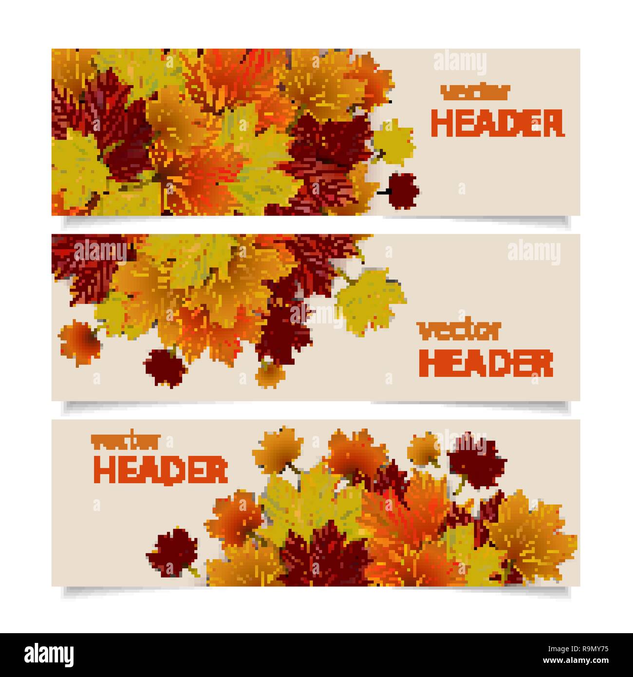 Set of colorful autumn banners with maple leaves, vector illustration ...