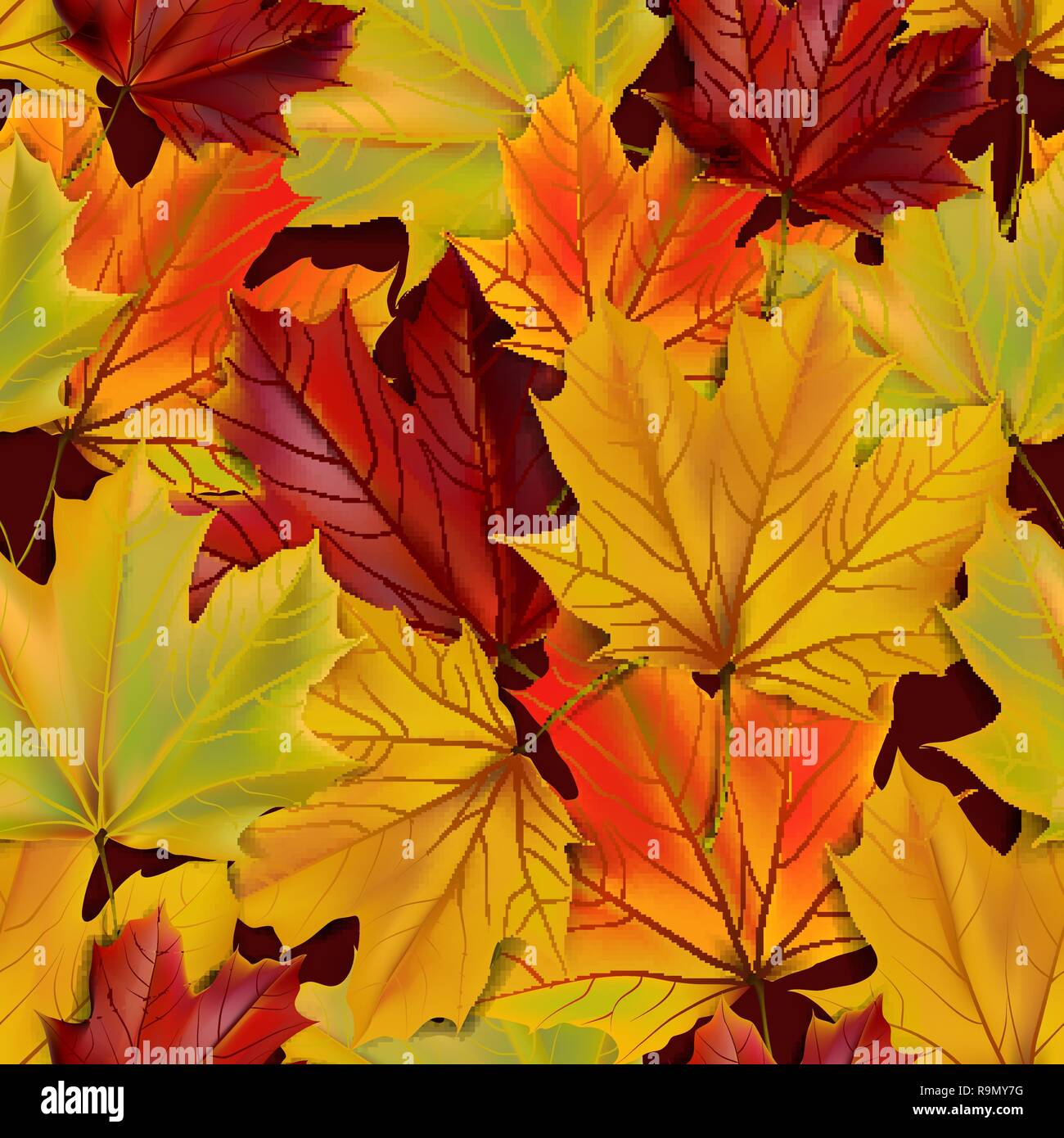 Autumn leaves seamless realistic texture, vector illustration Stock ...