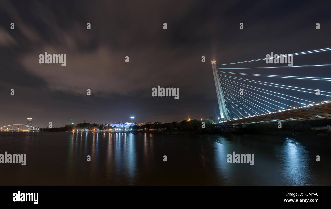 Alamillo bridge over Guadalquivir river in Seville from Santiago ...